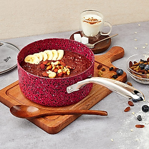 Hlafrg Cookware Infused Granite Nonstick, 2QT Saucepan Pot with Lid, PFAS-Free, Suitable for all cooktop, Oven Safe, Red