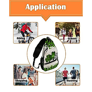 Sling Backpack, St. Patrick's Day Lucky Green Black Buffalo Plaid Shamrock Waterproof Lightweight Small Sling Bag, Travel Chest Bag Crossbody Shoulder Bag Hiking Daypack for Women Men
