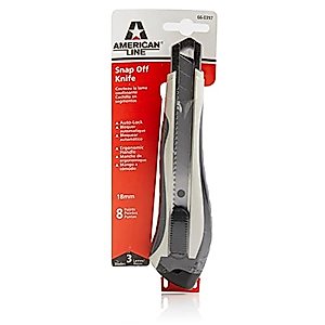 American Line 8-Point 18mm Retractable Snap-Off Knife with Auto-Locking Slider and Smart Grip Ergonomic Handle - Includes 3 Heavy-Duty Blades - 66-0397