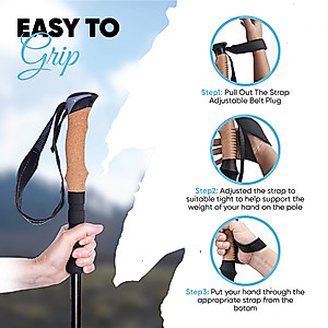 Nordic Walking Stick Adjustable Locks Expandable to 54" Lightweight Trekking Hiking Poles 10 Replacement Tips