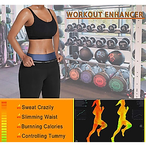 BODYSUNER Compression Sauna Sweat Leggings Pants for Women Thermo Compression Workout Gym Slimming Thigh Trimmer Blue,S/M