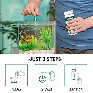 7 in 1 Aquarium Test Strips, 125 Count Fish Tank Test Strips for Freshwater Saltwater Pond, Water Testing Kit Aquarium for Chlorine, Total Hardness, Carbonate, Alkalinity, Nitrate, Nitrite and pH