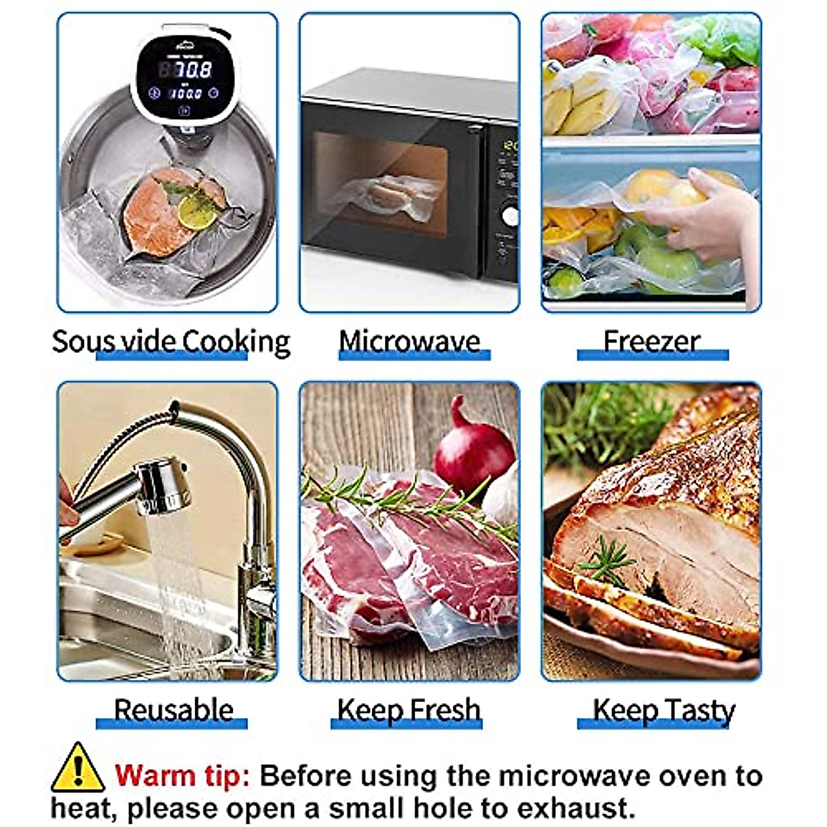 200 Vacuum Sealer Bags, 8 x 12 inch Thick BPA Free Quart Food Vac Storage Bags Compatible with All Vac Machines, Food Saver, Seal a Meal, Weston, Commercial Grade Precut Meal Prep Sous Vide Bags