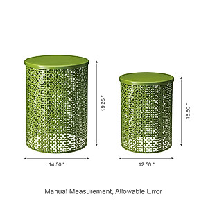 Glitzhome Outdoor Side Table Set of 2, Decorative Garden Stool for Indoor Outdoor Heavy Duty Metal Frame Accent Table Modern End Table, Glossy Green