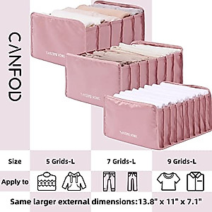 CANFOD 3-Piece Set Wardrobe Clothes Organizer for Drawers, Underwear Drawer Organizer, Closet Organizers and Storage for Folded Clothes (Sock & Underwear set (7S*2+7M*1), Morandi Pink)