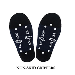 Ez Sox Toddler Boys Girls Socks Non Skid Seamless Toe Anti Slip Grip Pull Up Loops (3-5 Years, Trucks & Cars)