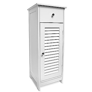 MICRODRY Narrow Bathroom Storage Floor Cabinet with Slatted Door, Drawers and Shelves, Bathroom Storage, Compact Functional Design, Premium Water Resistant Coating, Easy to Assemble, White