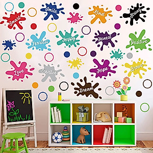 Supzone Colorful Paint Wall Decal Inspirational Quotes Wall Stickers Ink Splatter Splotches Wall Decal Watercolor Paint Splash Wall Art Sticker for Kids Classroom Nursery Playroom Bedroom School