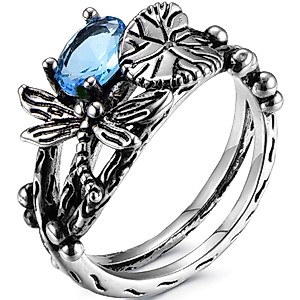 Jude Jewelers Retro Vintage Style Dragonfly Lotus Leaf Promise Statement Party Ring (Blue, 6)