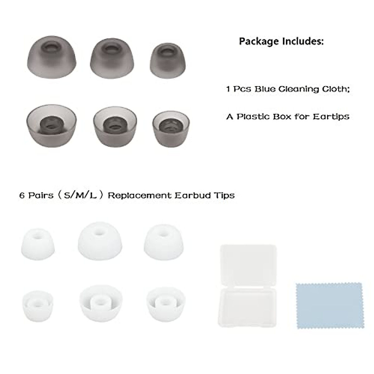 Earbud Replacement Tips Compatible with Jabra Elite 75t Headphone，6 Pairs Earbud Silicone Tips Compatible with Soundcore Liberty、Truengine Se、Echo Buds Ect.