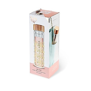 Pinky Up Blair Insulated Travel Infuser Mug - Double-Walled Glass, Stainless Steel, Travel Tea Bottle Flask - Loose Leaf Tea Infuser, 16 Oz, Casablanca Gold