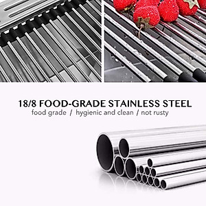 Roll up Dish Drying Rack RV Folding Over Sink 304 Stainless Steel in Kitchen Dish Drainer Heat Resistant Mat Multipurpose Portable Dish Trainer,Black,17x12inches