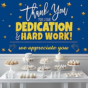 We Appreciate You Banner Decorations Thank You Banner Thank You for All You Do Backdrop for Teacher Employee Staff Doctors Nurse Poaster Boss Volunteer Appreciation Week Party Decor - Blue Gold