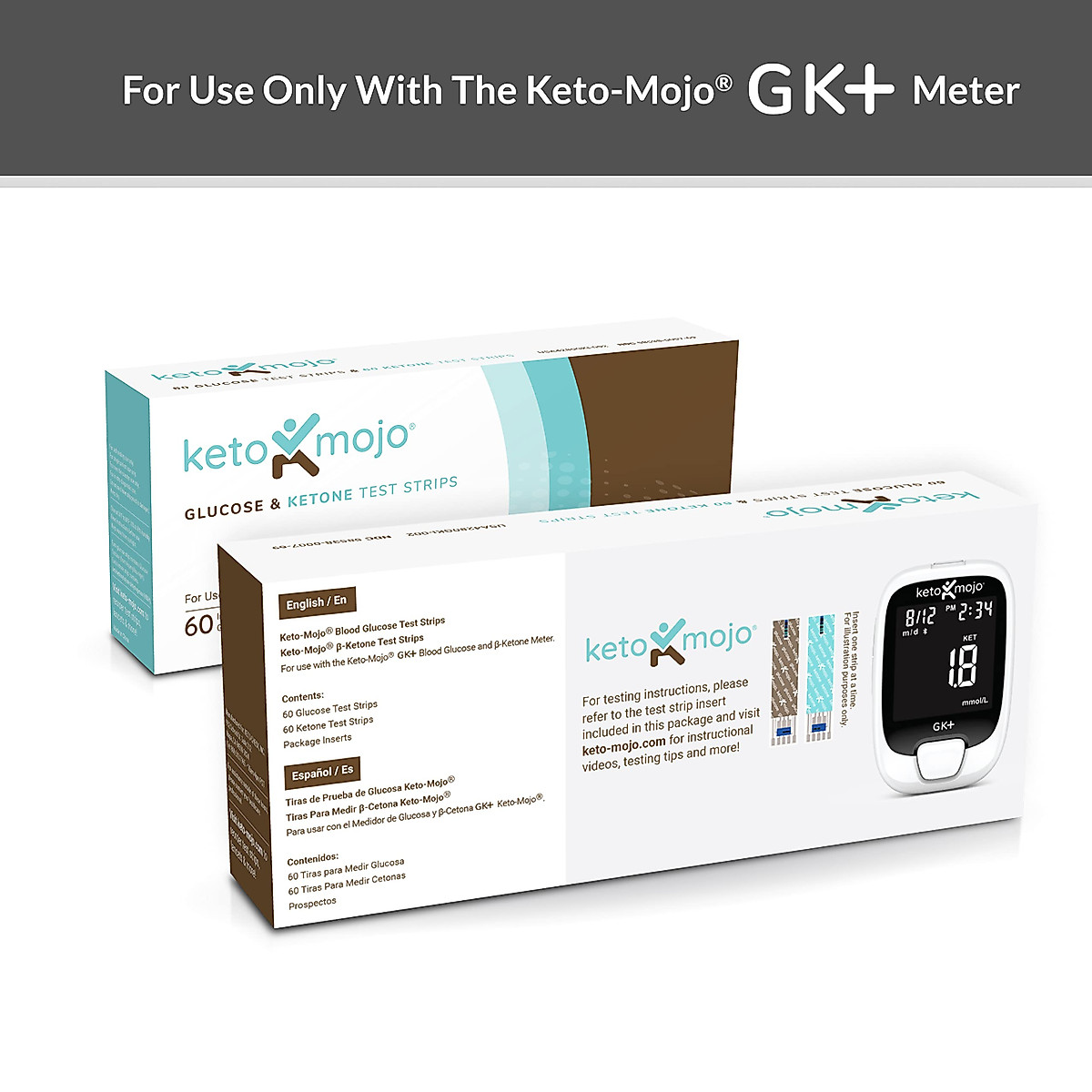 KETO-MOJO Test Strip Combo Pack for Use ONLY with The New GK+ Meter | 60 Blood Glucose + 60 Blood Ketone (120ct)