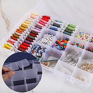 BAKHUK 4 Pack 36 Grids Clear Plastic Organizer Box Storage Container with Adjustable Divider, Tackle Box Organizer Bead Organizer Art Crafts Jewelry with 400 Label Stickers
