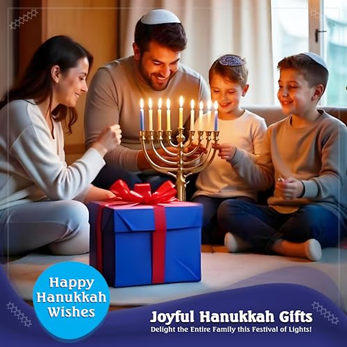 HolYudaica Pack of 10-Pcs Hq 20cm Satin Kippah with Silver/Gold String+Star of David for Men & Boys, Yamaka Hat from Israel, Kippot Bulk (Blue Silver)