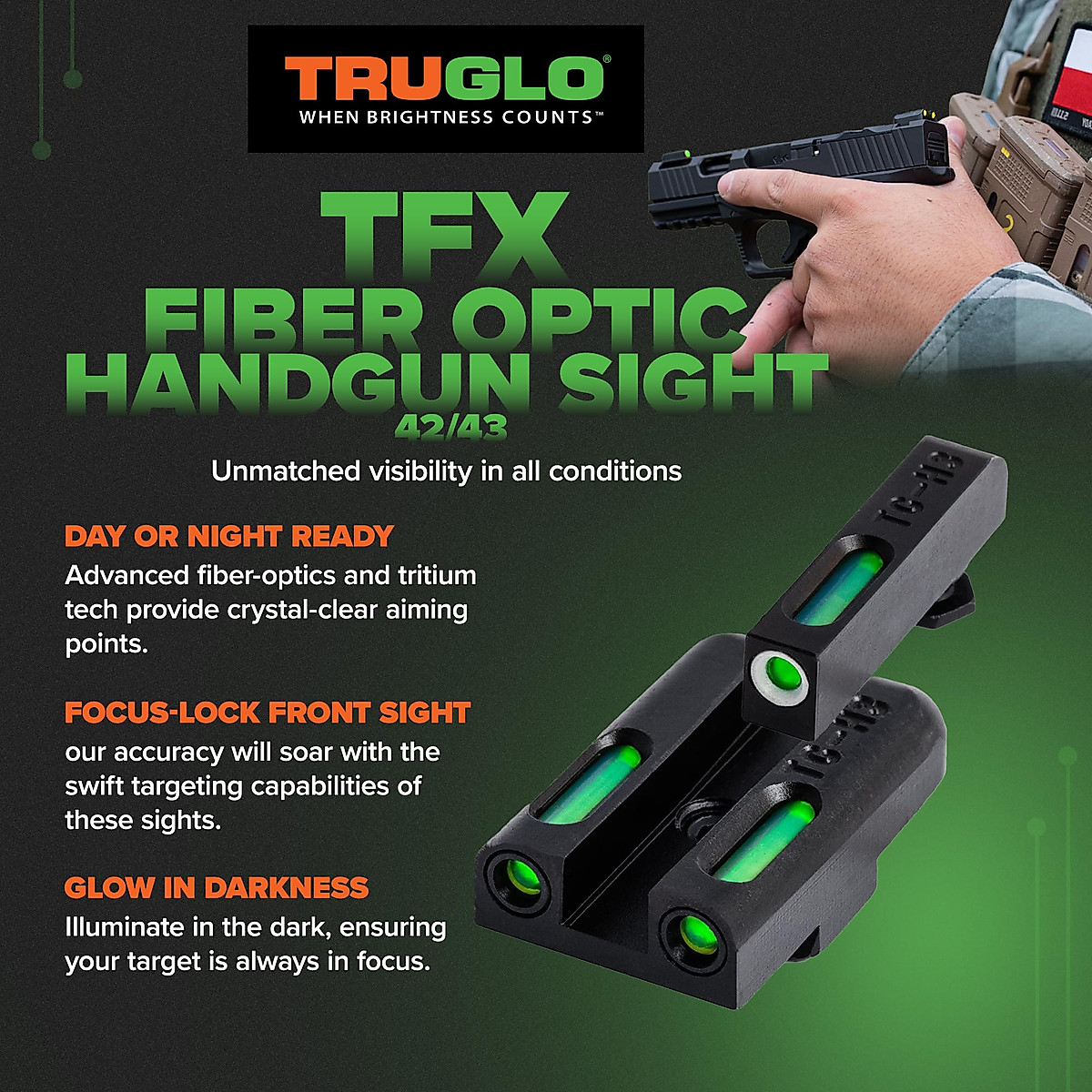 TruGlo TFK Fiber Optic Glock Sight, Glock 42 & 43