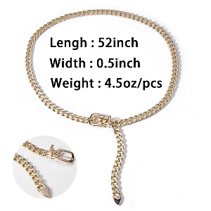 Chain Belt for Women Wasit Chain Belt Chain Chunky Belt Chain Gold Chain Belts（Gold-52inch)