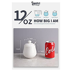 Sweese 12 Ounce Porcelain Sugar Bowl, Sugar Canister with Spoon and Lid for Home and Kitchen, White - 481.101