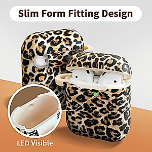 MOLOVA Case for Airpods 1&2 Case,Leopard Airpod Case with Strap Compatible with AirPods 2/1,Full Protect Silicone Skin Cover with Fur Ball Keychain for Women Girls Teen