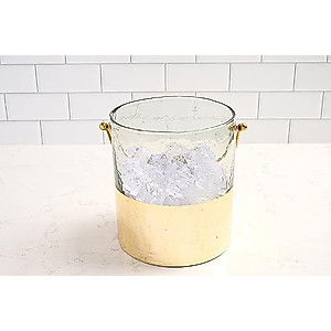 Mud Pie Ice Set, Bucket 8 x 7 Dia | Tongs 6 1/2", 1/2" 1/2" 1/2", Gold and Clear