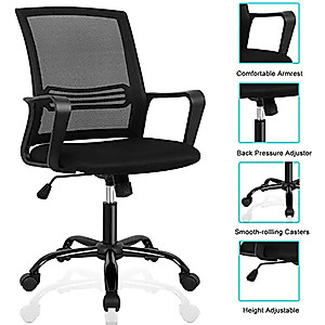Office Chair, Desk Chair Home Office Chair Mesh Computer Chair Ergonomic Office Chair with Lumbar Support Armrests, Mid Back Task Chair Adjustable Swivel Rolling Chair for Home Office, Living Room