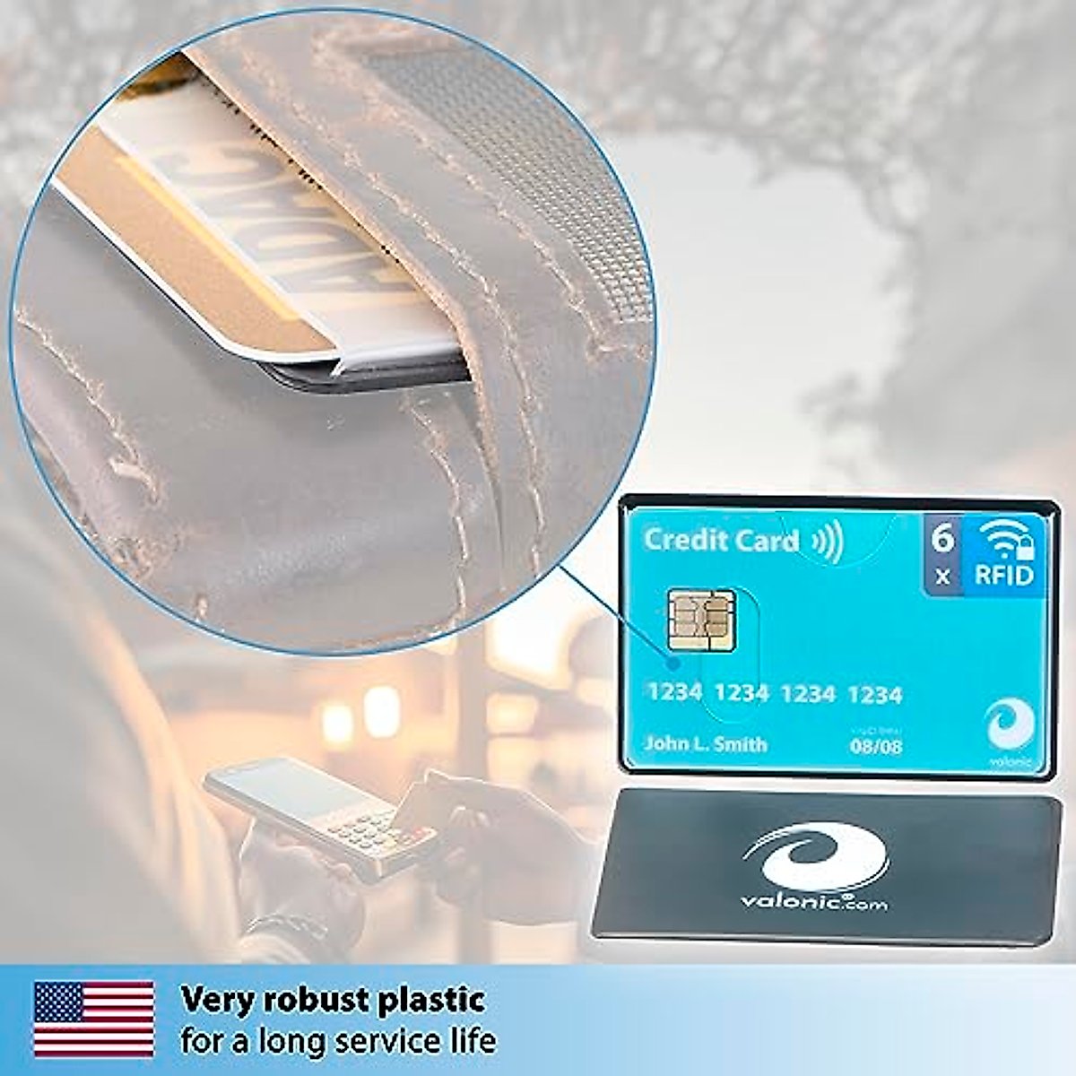 valonic set of 6 RFID blocking sleeves - insertion from the top, Credit Card Protector sleeve for wallet - Protection block for Debit Card and Metro Card