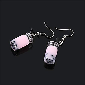 CH Cute Pearl Milk Tea Dangle Earrings Funny Earrings for Women Girls Valentine's Day Earrings,Pink