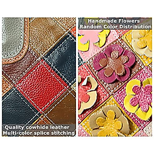 Maxzoom Womens Genuine Leather Hobo Bag Colorful Shoulder Handbag Purses with Contrast Color Patchwork and Handmade