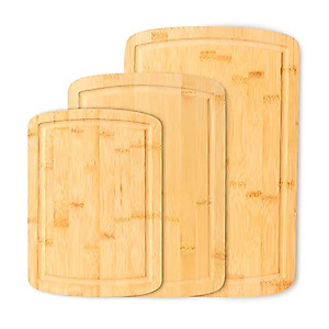 Bamboo Cutting Board Set for Kitchen Wood Chopping Board Set with Juice Groove and Side Handles Large Size Charcuterie Boards for Meat Vegetables Cheese(3 Pcs)