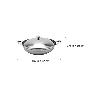 Hemoton 1 Set Stoves Wok Pan Stainless Steel Chinese Fry Pan with Lid Double Handle Cooking Skillet Pot Kitchen Cookware for Home Outdoor Picnic 22cm