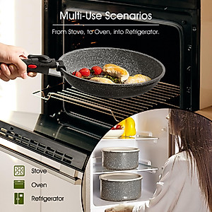 ROSSETTO 7pcs Pots and Pans Set Non Stick from France, Ceramic Cookware Set with Removable Handle, Induction RV Kitchen Cookware Set, Stackable, PFOA and PFAS Free, Oven Safe, Black Granite