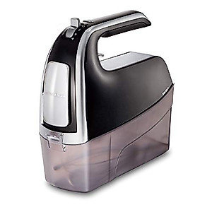 Hamilton Beach Electric Hand Mixer with Snap-On Case, Twisted Wire Beaters, Milkshake Rod, Dough Hook, Whisk, 6-Speed, Black
