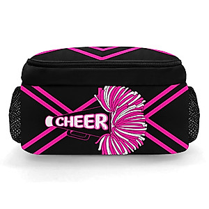 Anneunique Custom Pink Black Cheerleaders Pom Cheer Backpack Custom Name Large Capacity Shoulder Bags for Sports Party