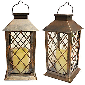 Solar Lantern Lights Hanging Lanterns Outdoor， PVC Waterproof LED Flickering Flameless Candle Decorative Solar Lantern, for Patio Courtyard Garden (2 Pack)