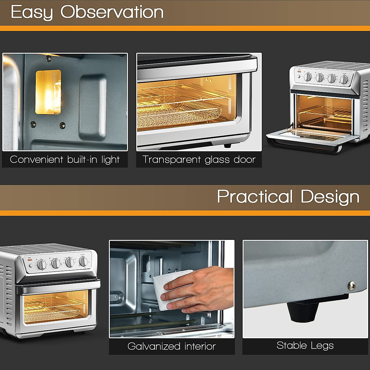 GOFLAME Convection Toaster Oven Air Fryer 7-in-1, 21.5 QT Airfryer Toaster Oven Combo Recipe, 4 Accessories Pull-out Crumb Tray, Air Fry Basket & Baking Tray Rack