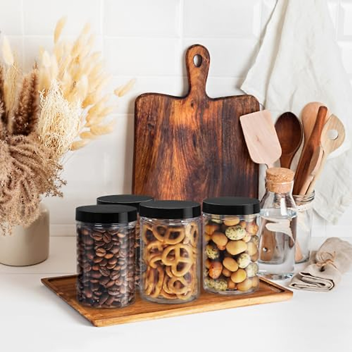 Eupako 12 Pack Plastic Jars with Lids 8 OZ - Empty Clear Cosmetics Containers with Pen and Labels, Round Small Plastic Jars with Screw On Lids for Slime, Makeup, Butter, Cream, Lotion, Pot, Dry Food