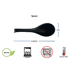 Lucky Star Melamine Japanese Ramen Vietnam Pho Noodle Soup Serving Spoons Utensil, 6.5” Length, Black (48)