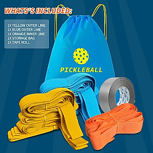 Portable Pickleball Court Lines,Pickleball Court Marking Kit with Tape Lines for Indoor and Outdoor Courts - Includes Pickleball Markers and Tape