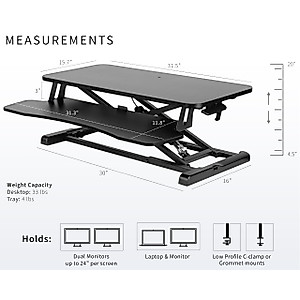 VIVO 32 inch Carbon Fiber Desk Converter, K Series, Height Adjustable Sit to Stand Riser, Dual Monitor and Laptop Workstation with Wide Keyboard Tray, Black, DESK-V000KR