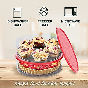 HOUZZKINGZ USA Pie Carrier Cake Storage Container with Lid | 10.5" Large Round Plastic Cupcake Cheesecake Muffin Flan Cookie Airtight Tortilla Holder | Pie Keeper Transport Container
