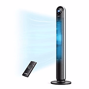 PARIS RHÔNE 44'' Tower Fan, Oscillating Cooling Fan with Remote, 12 Speeds, 24H Timer, LED Display, 24dB Quiet Bladeless Fan, Portable Floor Fan for Bedroom, Living Room, Home Office