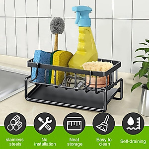 Generic Kitchen Sink Sponge Rack with Auto Drain Kitchen Sink Caddy, Rust Resistant Kitchen Sink Organizer, Sink Ballerina Kitchen Sink Countertop Organizer - Create a Tidy Kitchen, black, JZ-black01