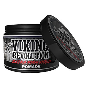Viking Revolution Extreme Hold Pomade for Men – Style & Finish Your Hair - Extra Firm,Strong Hold & High Shine for Men’s Styling Support - Water Based Male Grooming Product is Easy to Wash Out, 4oz