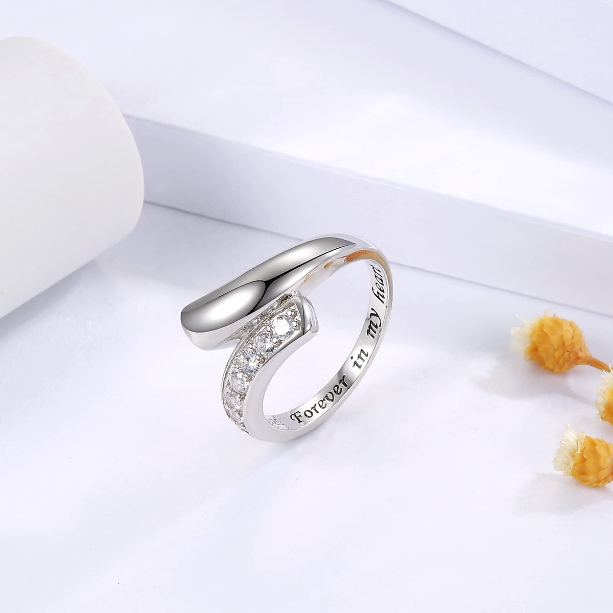 Sterling Silver Urn Ring for Ashes: Women Cubic Zirconia Ash Ring Memorial Cremation Jewelry Bereavement Keepsakes Gift for Loss of a Loved One (Size 6)