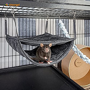 Niteangel Luxury Double Bunkbed Hammock, Fit 2 Adult Ferrets or 5 More Adult Rats Warm Plush Hanging Hammock Bed Hideout for Hamster Guinea Pig Rat Ferret Chinchill(Gray)