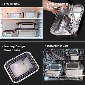 GC GENICOOK Stainless steel food storage containers leak proof & airtight lids for Kitchen,stainless steel bowl,meal prep lunch box,freezer and microwave safe,rectangular,reusable & stackable