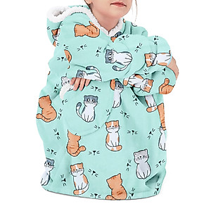 American Trends Blanket Hoodie for Girls Wearable Blanket for Kids Oversized Hoodie Sherpa Hooded Sweatshirt Kitty