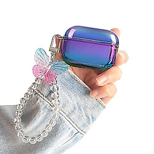 MOLOPPO Case for Airpods Pro,Clear Hard PC Protective Case Colorful AirPods Pro Cover Skin Compatible with AirPods Pro with Butterfly Bracelet for Women Girls Teen(Glittery Purple)
