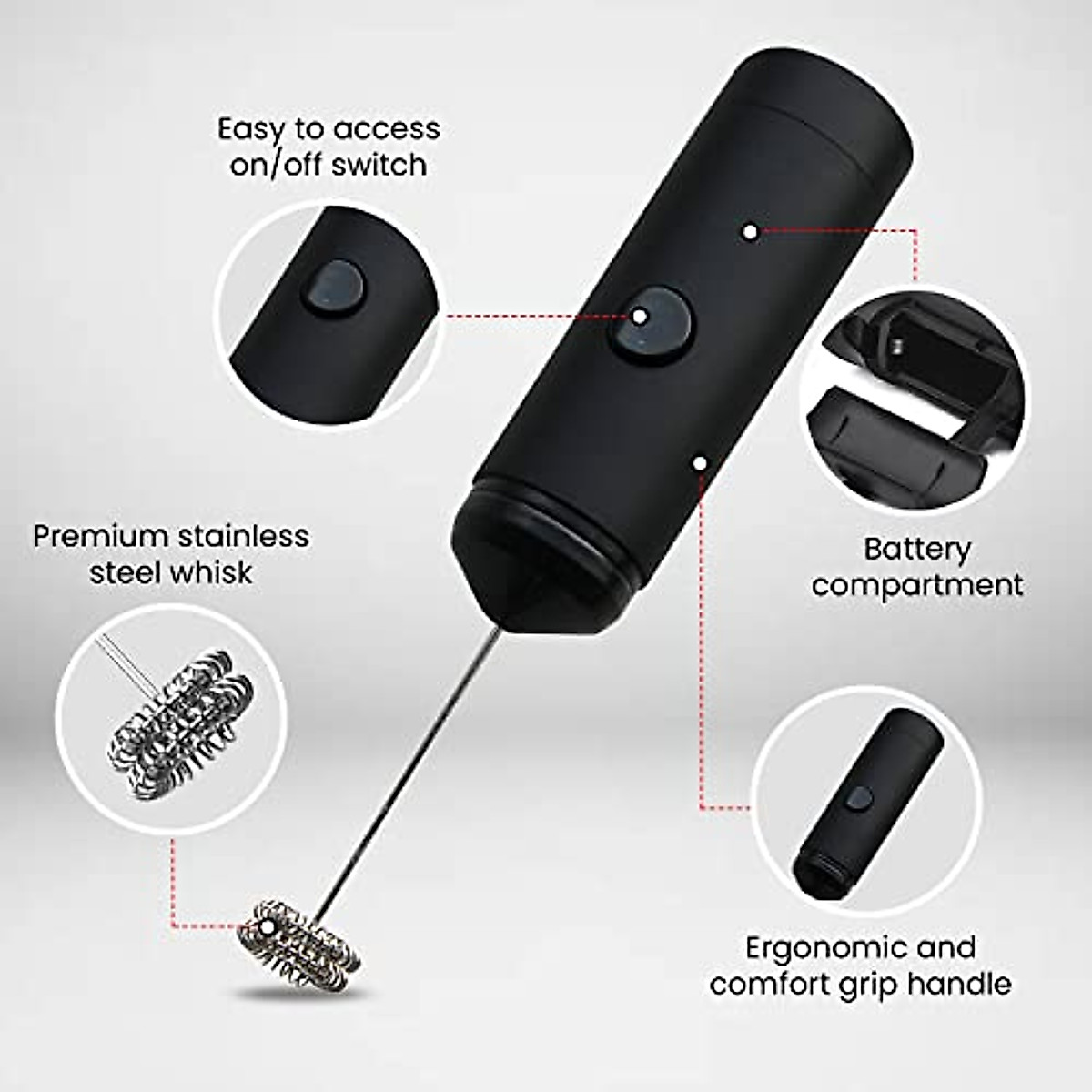 Kodash Cabana milk frother, Handheld, Battery Operated Whisk Beater Foam Maker For Coffee, Latte, Cappuccino, Hot Chocolate, Durable Mini Drink Mixer With, double whisk head.